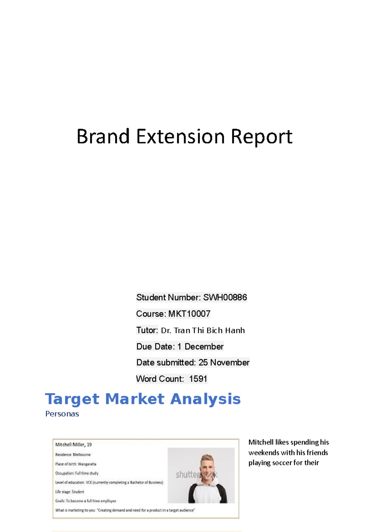 Assignment 4 - Brand Extension Report ####### Student Number: SWH ...
