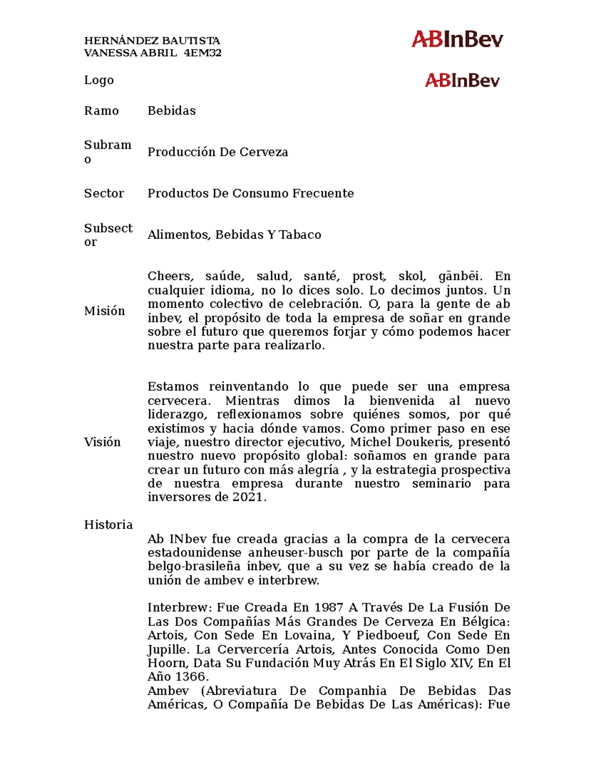 ANB Anheuser- Busch Inbev SA - VANESSA ABRIL 4EM Logo Ramo Bebidas ...