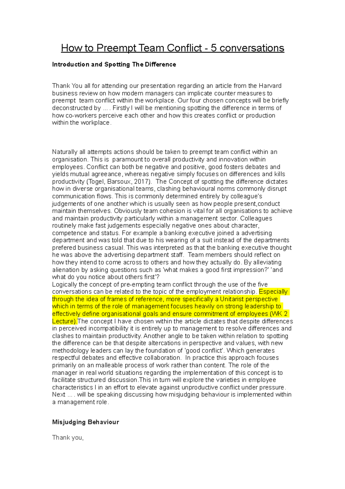 Management script - How to Preempt Team Conflict - 5 conversations ...