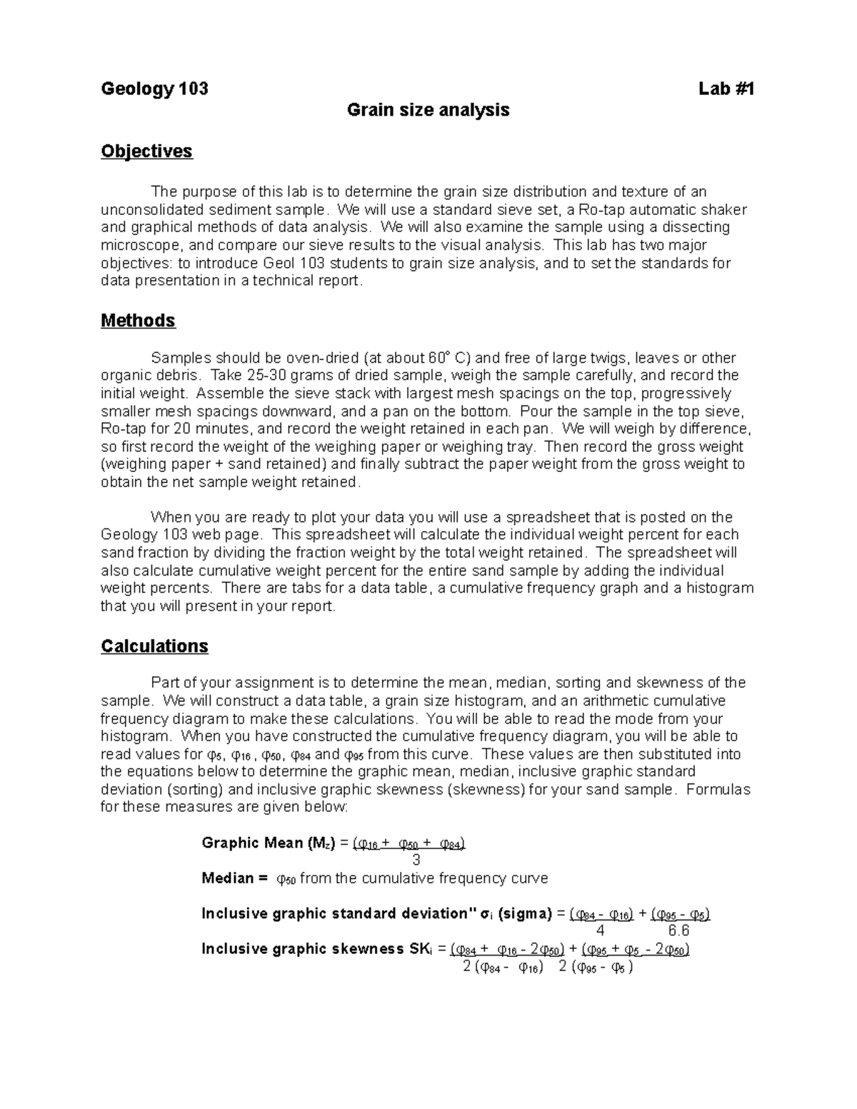 Lab 1 grain size analysis handout - Geology 103 Lab Grain size analysis ...
