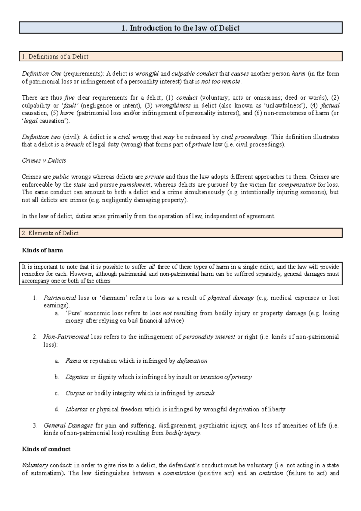 1. Introduction - law of delict - 1. Introduction to the law of Delict ...