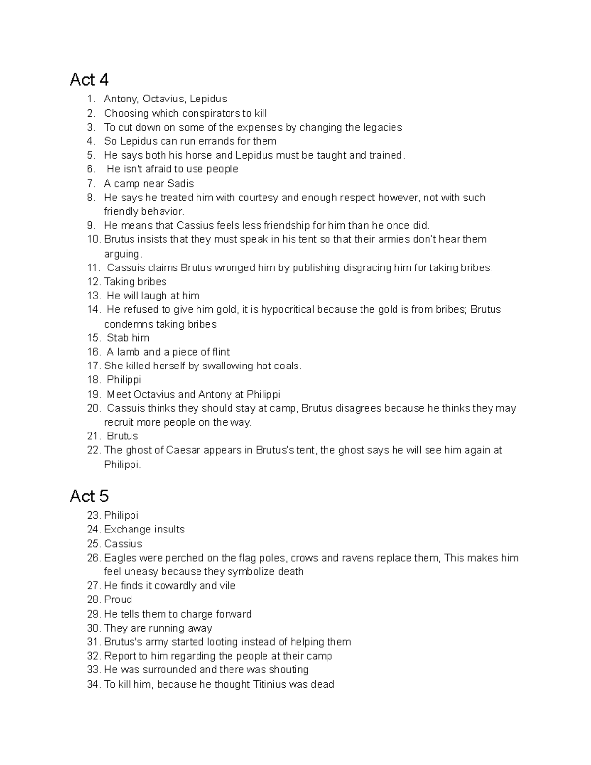 Julius Caesar Acts 4 & 5 Study Guide - Act 4 1. Antony, Octavius ...