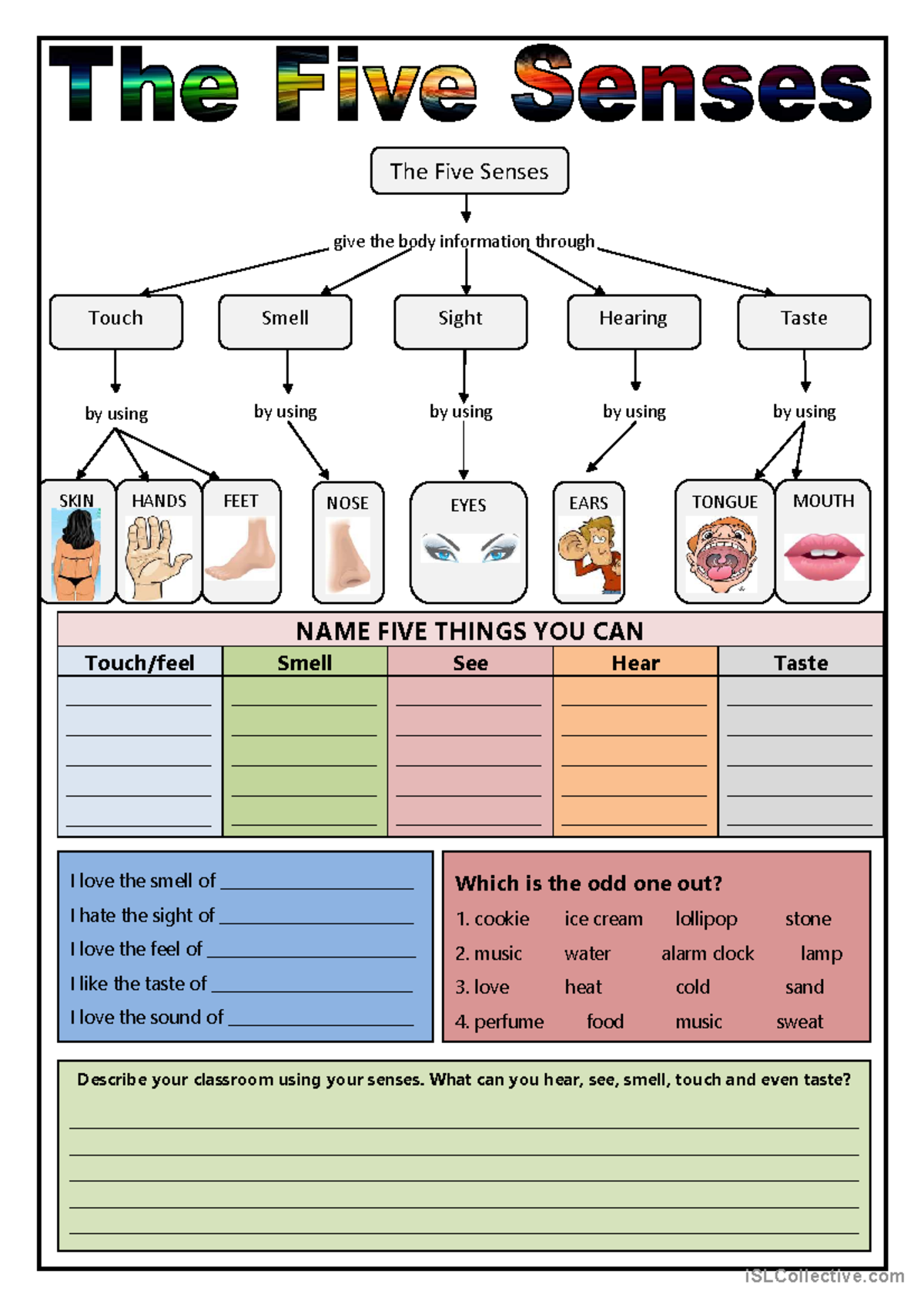 The Five Senses - Read - NAME FIVE THINGS YOU CAN Touch/feel Smell See ...