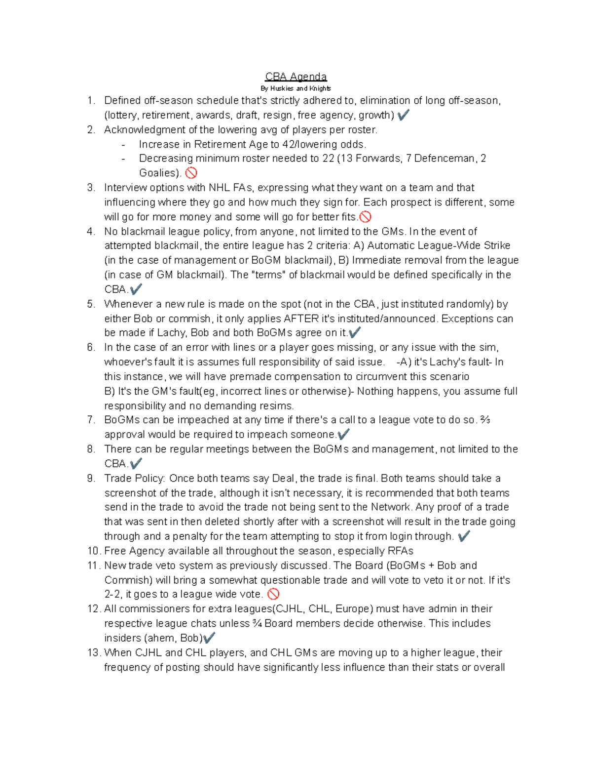 CBA Agenda Practice - CBA Agenda By Huskies and Knights Defined off ...