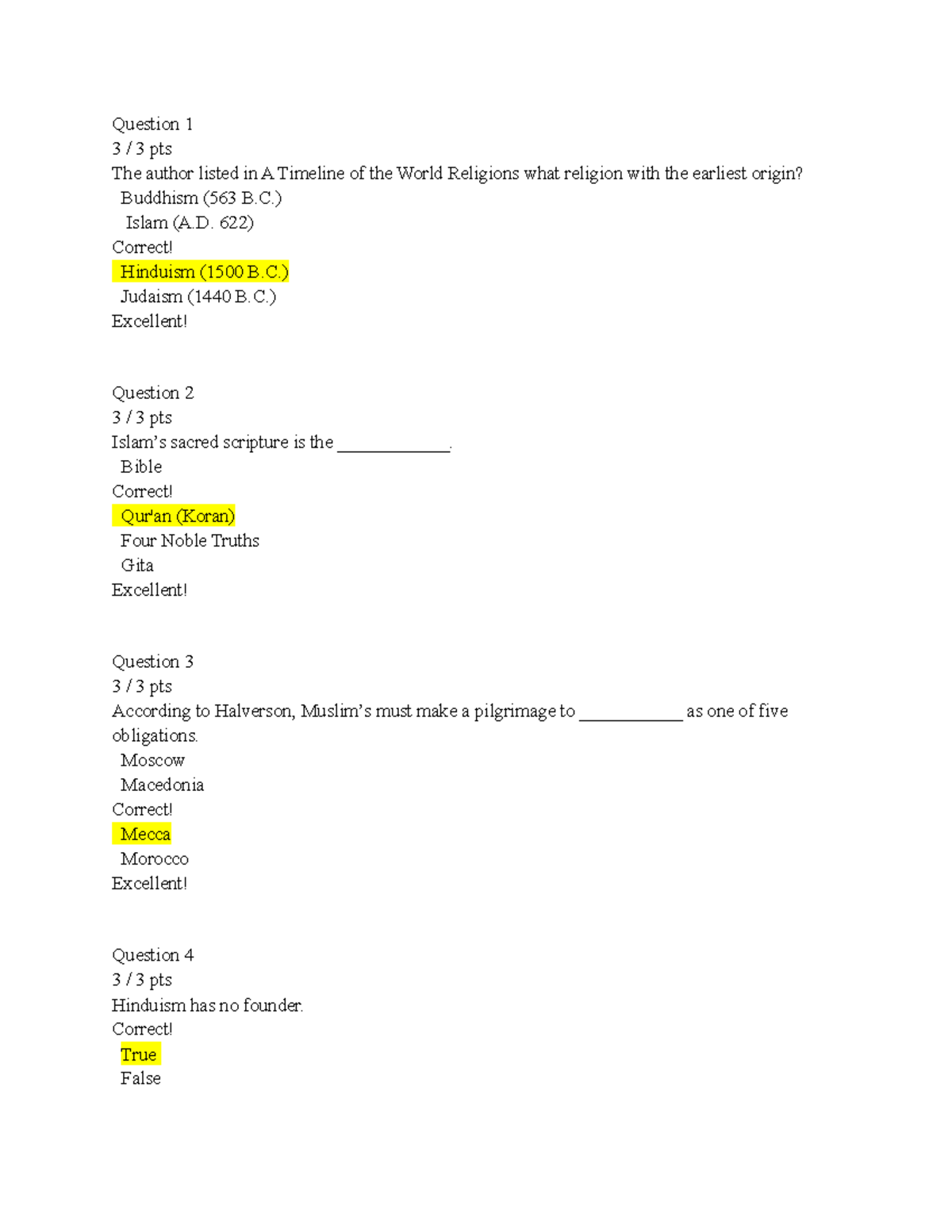 Quiz 8 World Religions Overview - Question 1 3 / 3 pts The author ...