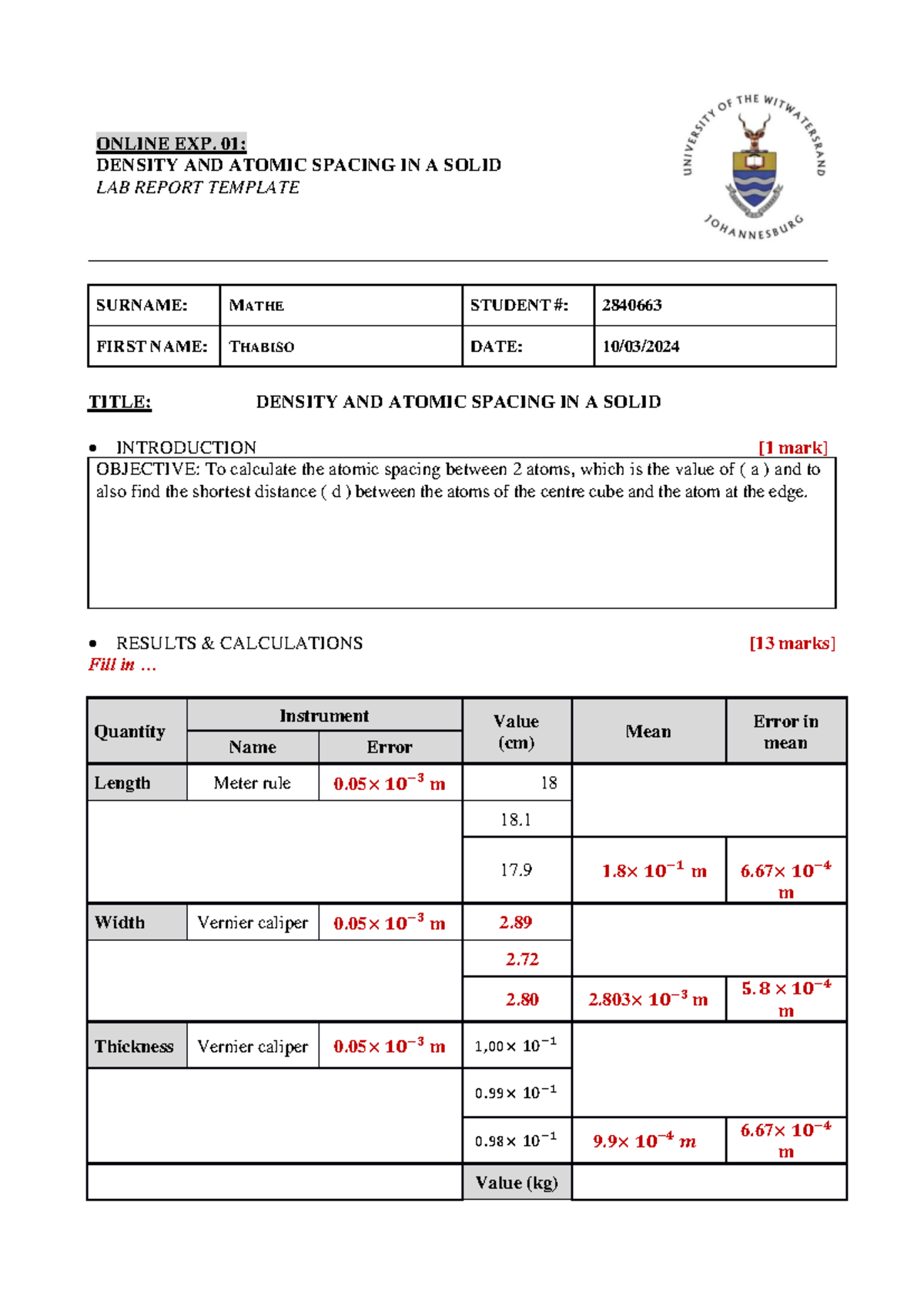 Density - physics - ONLINE EXP. 01: DENSITY AND ATOMIC SPACING IN A ...