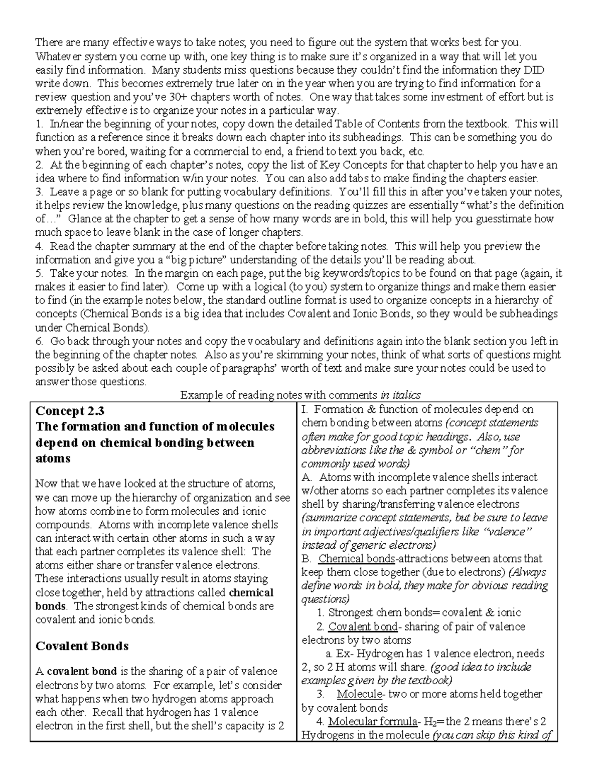 Example of reading notes - There are many effective ways to take notes ...