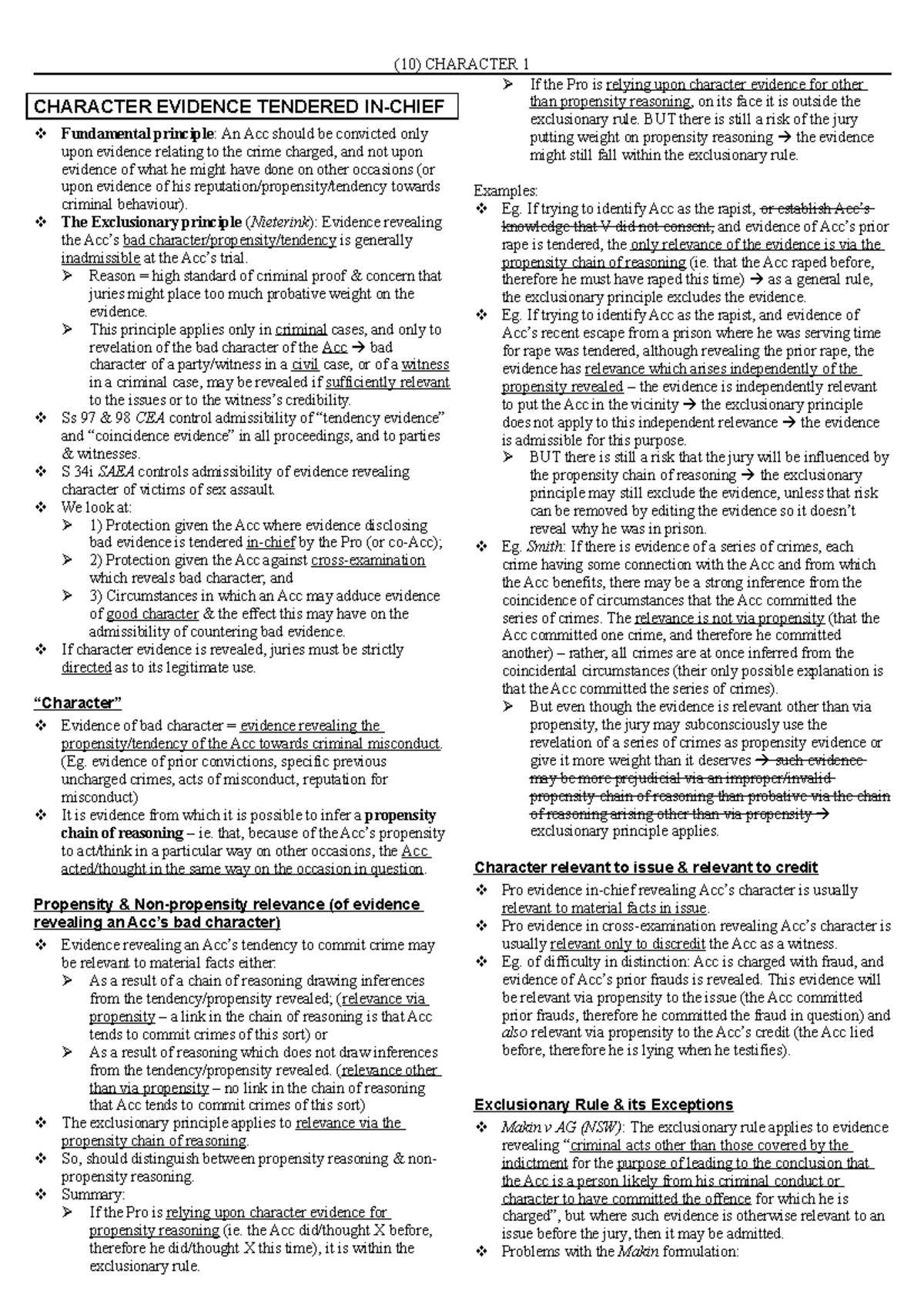 Evidence Notes 10 - Full answers to questions - CHARACTER EVIDENCE ...