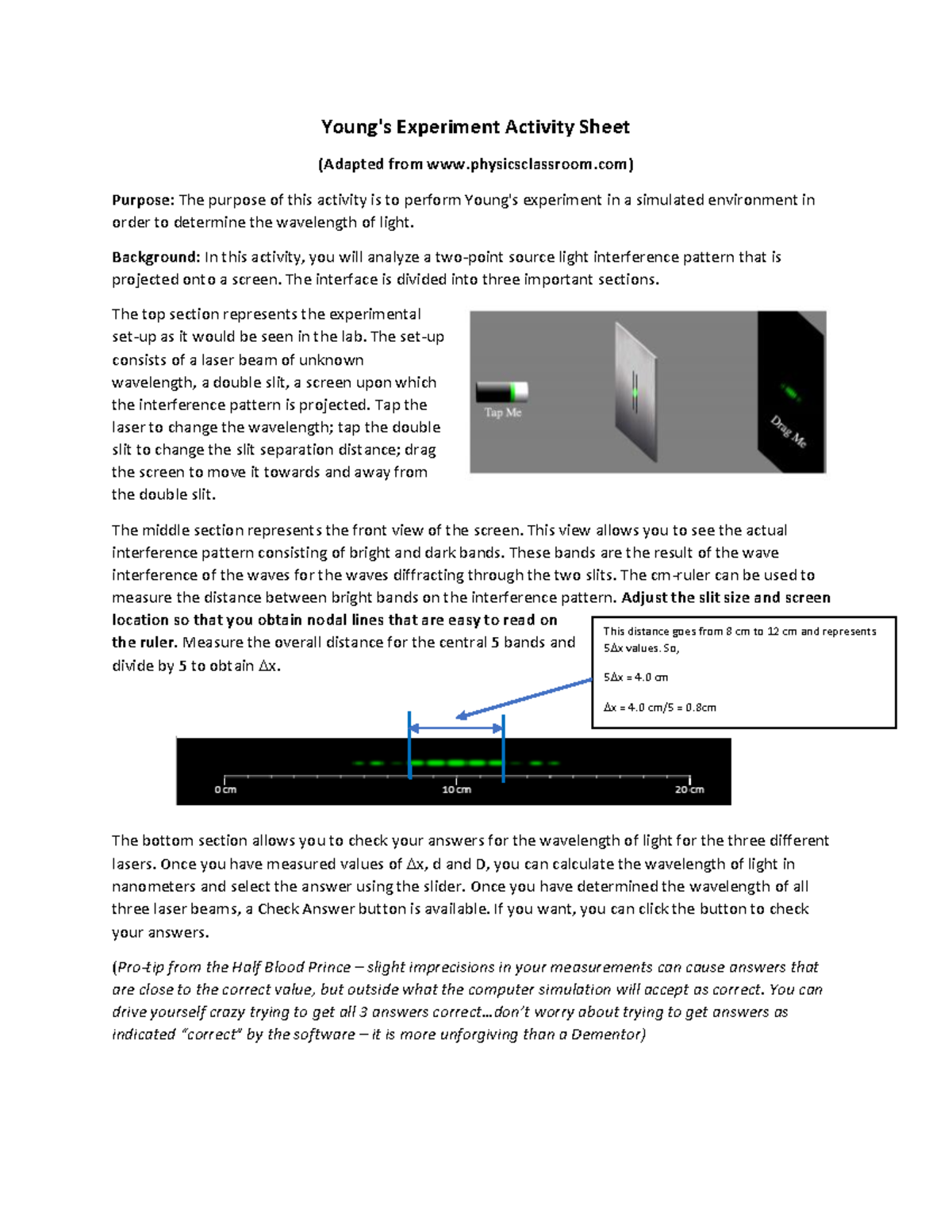 Youngs Double Slit Simulation - Young's Experiment Activity Sheet ...