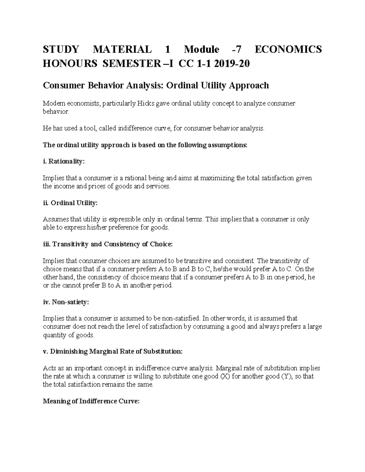 7 - Summary Intermediate Micro Economics - STUDY MATERIAL 1 Module -7 ...