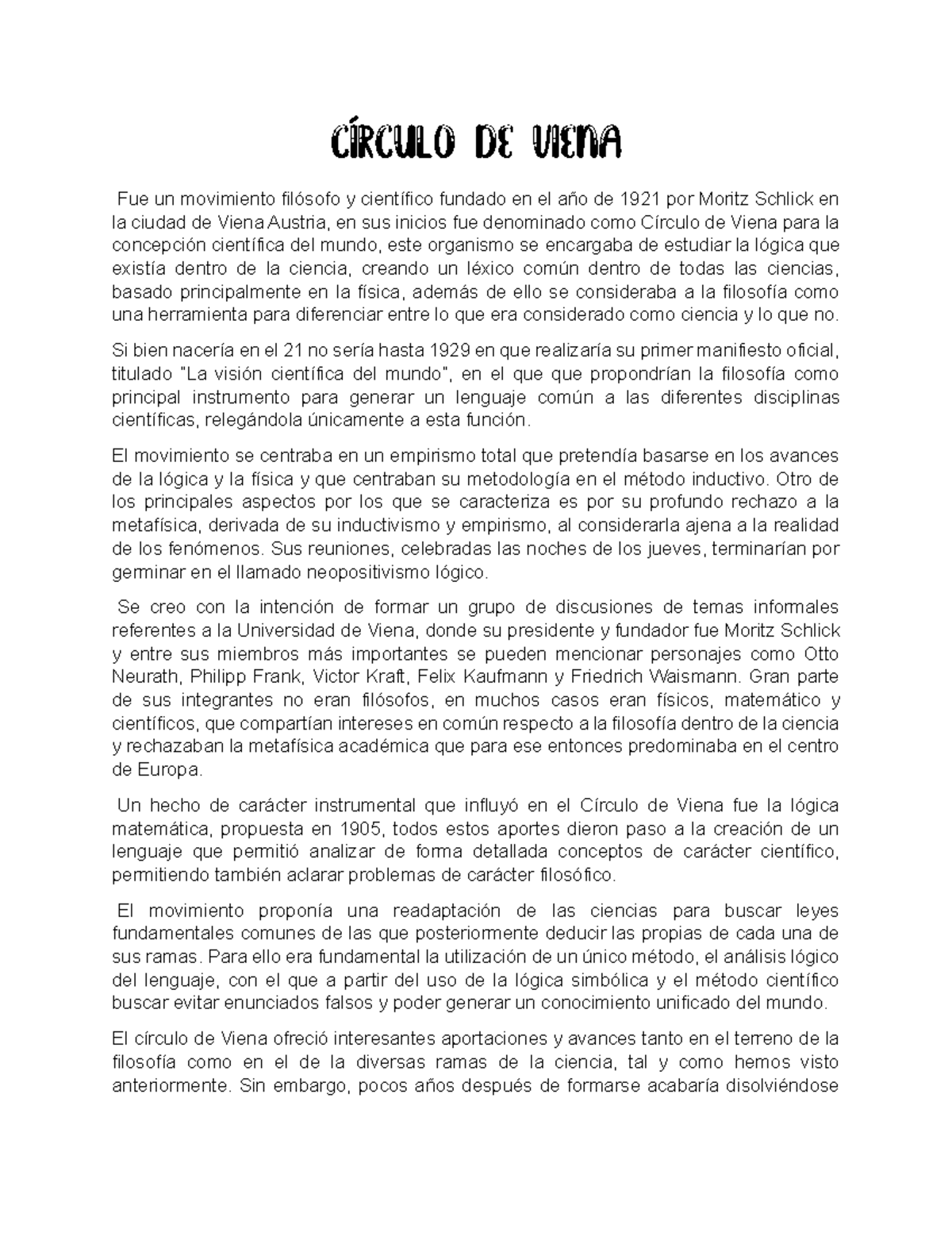 Círculo de Viena - Fue un movimiento filósofo y científico fundado en ...