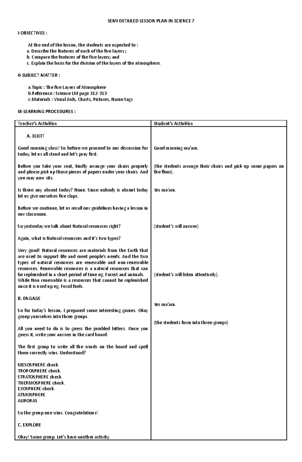 G7 layers of atmosphere - SEMI DETAILED LESSON PLAN IN SCIENCE 7 I ...