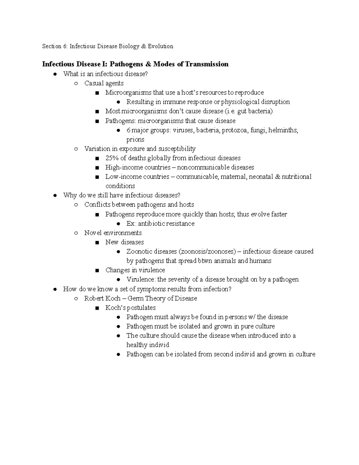ANTH 243 Exam 3 Class Notes - Section 6: Infectious Disease Biology ...