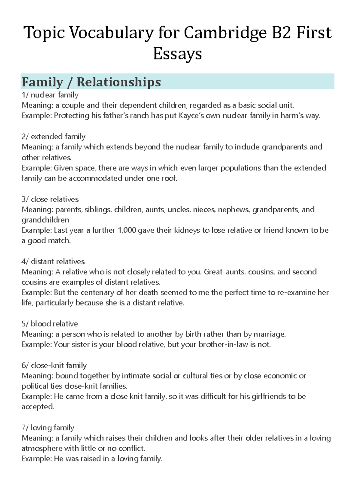 Topic Vocabulary for Cambridge B2 First Essays - Topic Vocabulary for ...