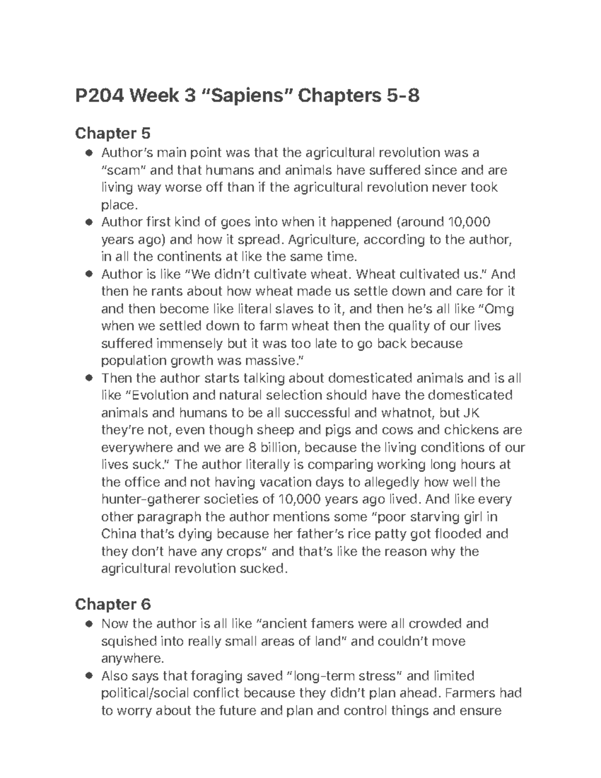 P204 Week 3 “Sapiens” Chapters 5-8 - P204 Week 3 “Sapiens” Chapters 5 ...