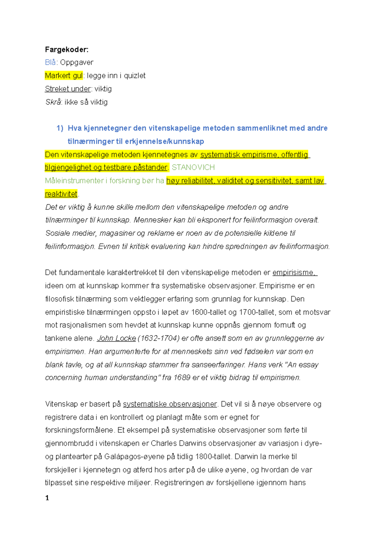 Eksamensoppgaver besvarelser - Fargekoder: Blå: Oppgaver Markert gul ...