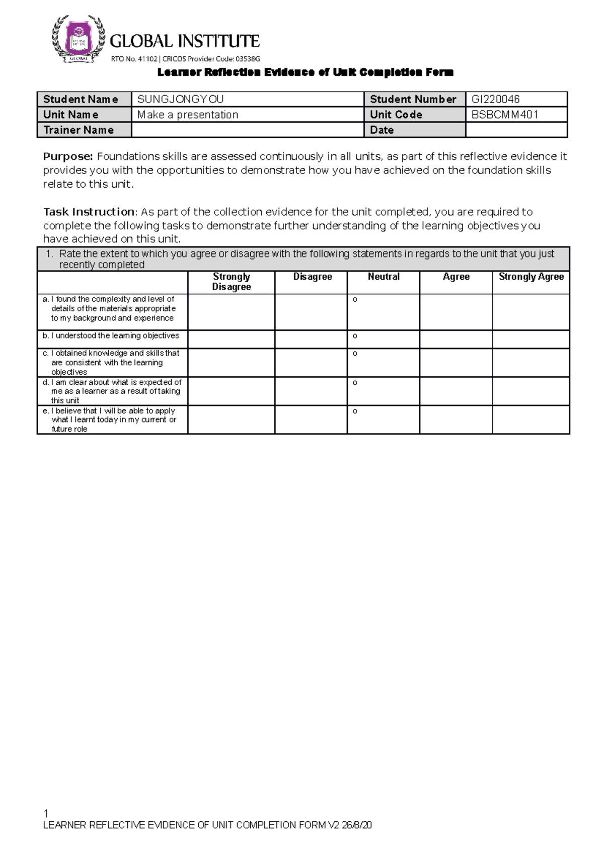 3. Learner Reflection Evidence Form V2.1 - Learner Reflection Evidence ...