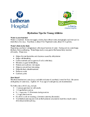 Hydration-guidelines handout - SPORTS NUTRITION TOPICS To keep the body ...