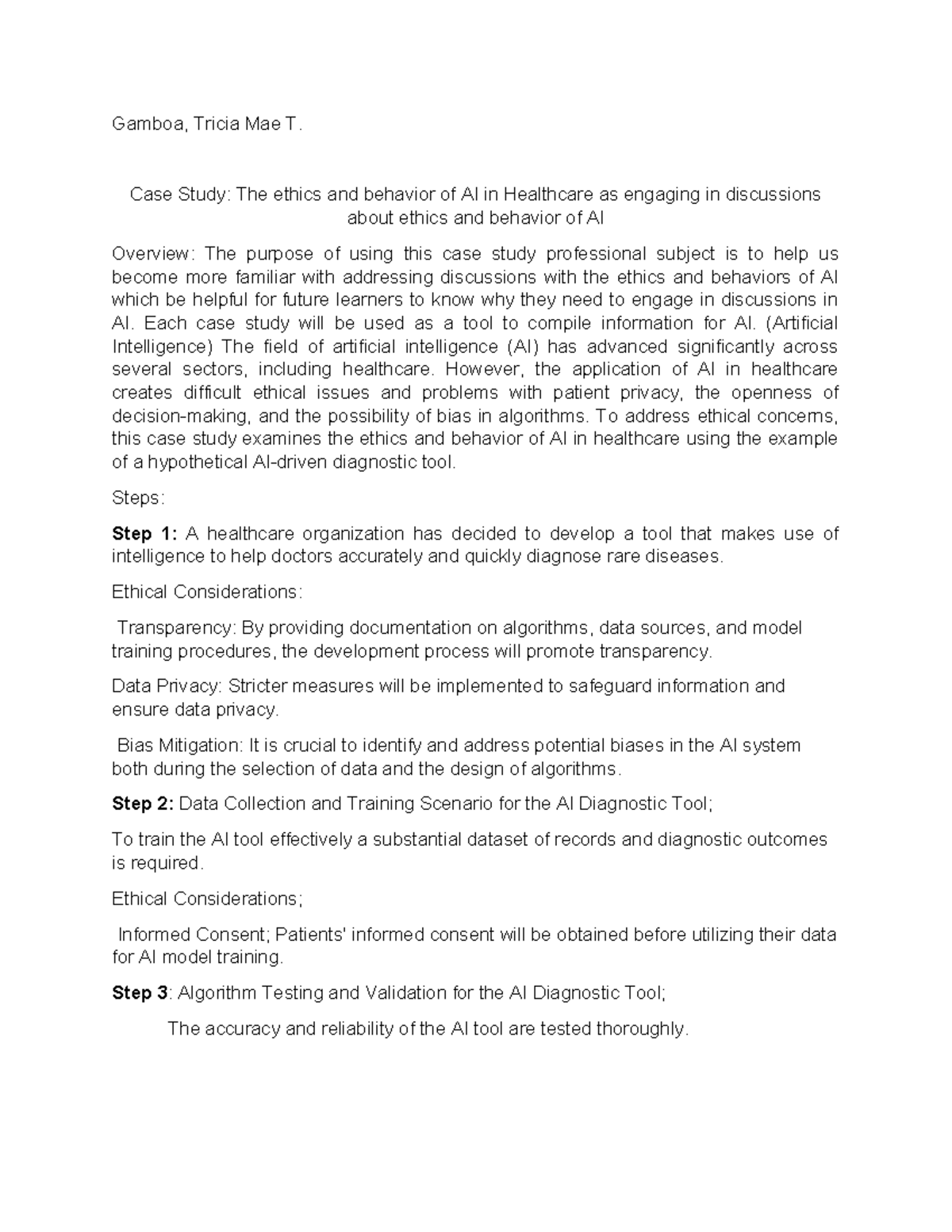 Case Study - thank you - Gamboa, Tricia Mae T. Case Study: The ethics ...