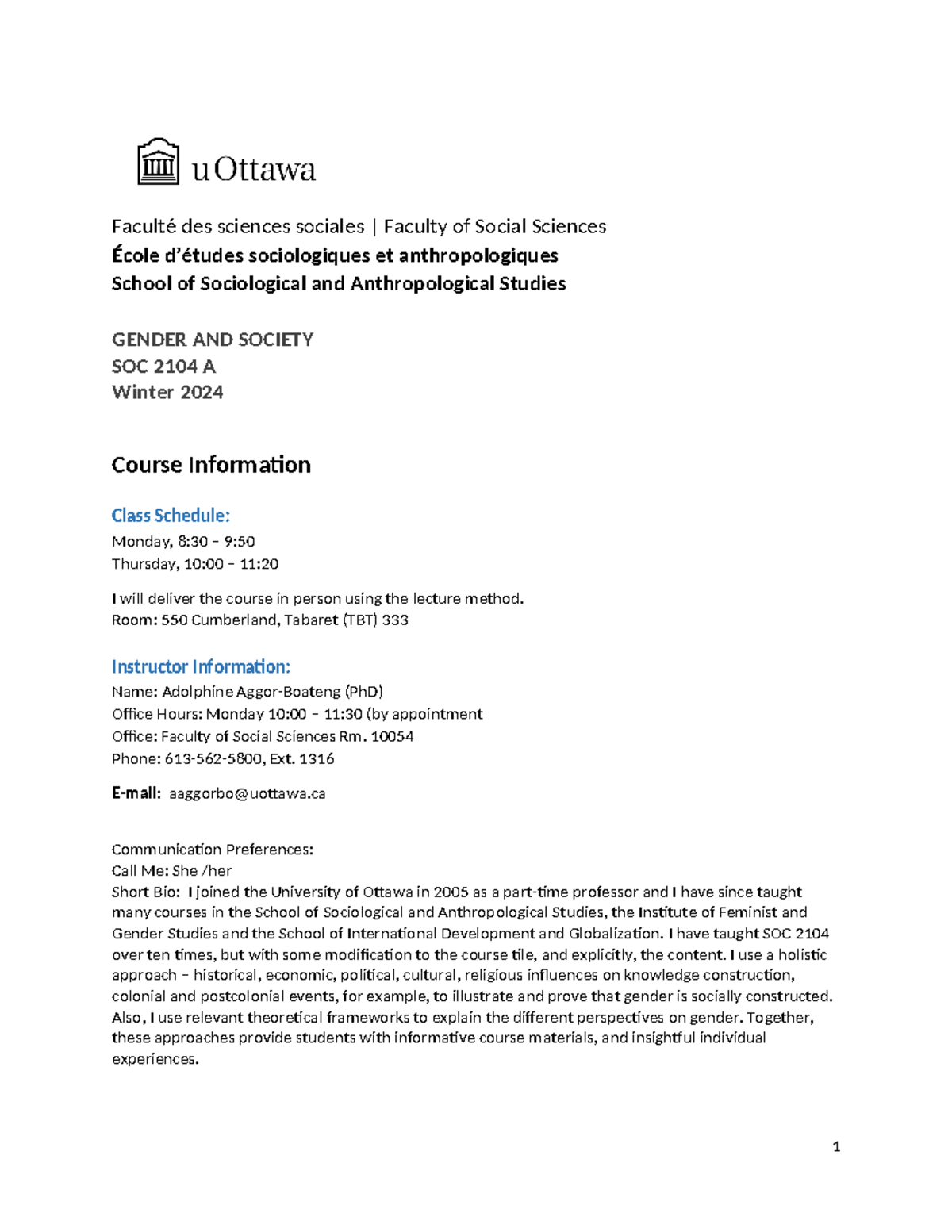 W24 -SOC 2104 A - Course Outline - Aggor-Boateng - Unofficial - Faculté ...