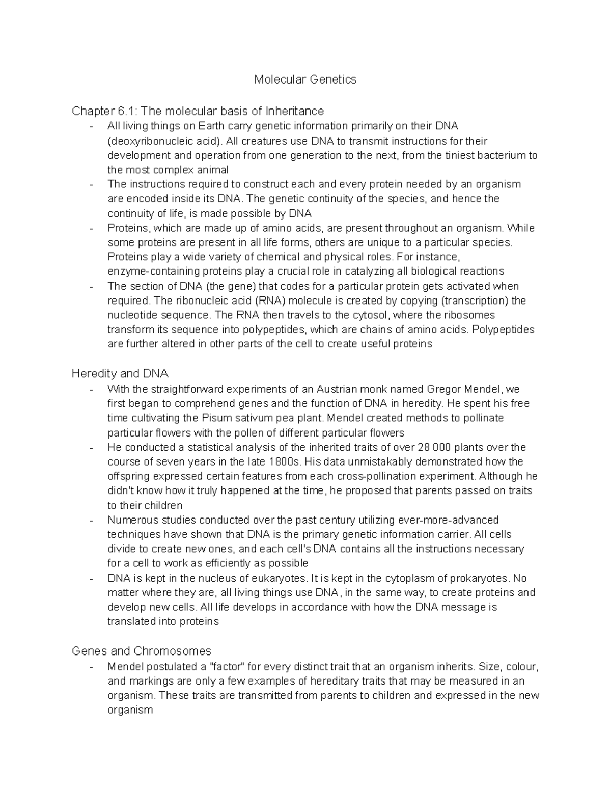 4U bio unit 3 notes - Focuses on molecular genetics - Molecular ...