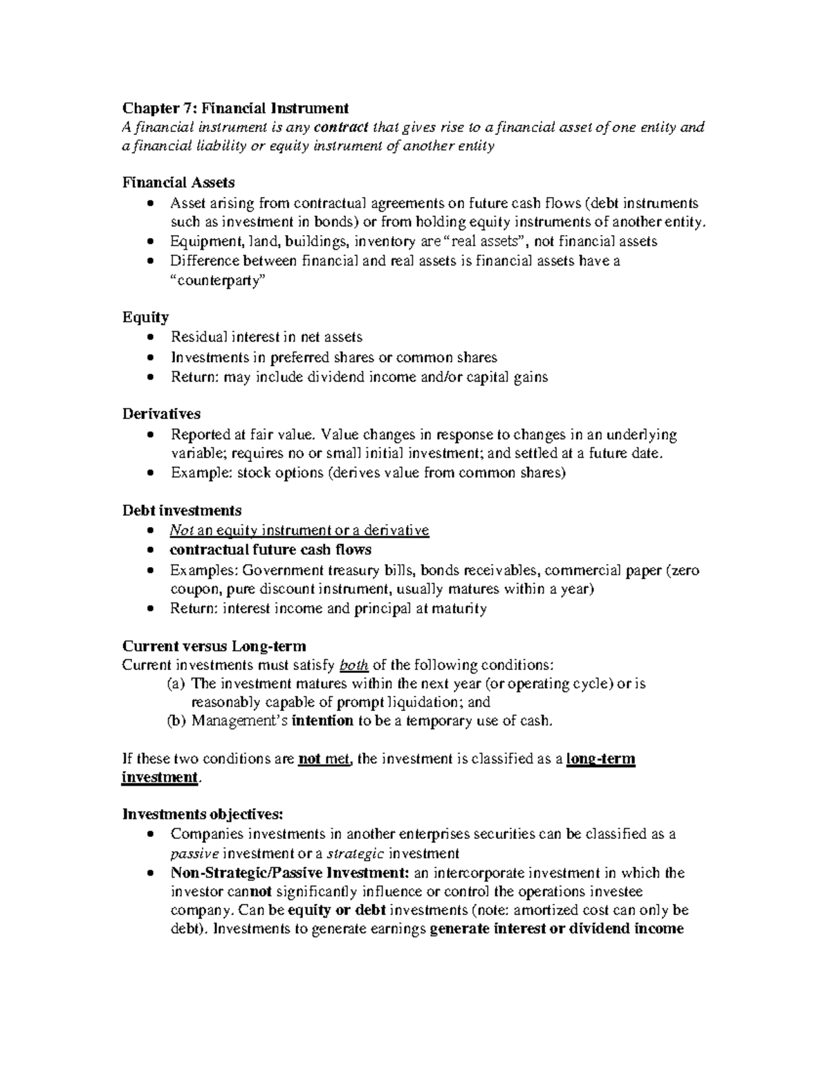 Investments in Equity Review - Chapter 7: Financial Instrument A ...