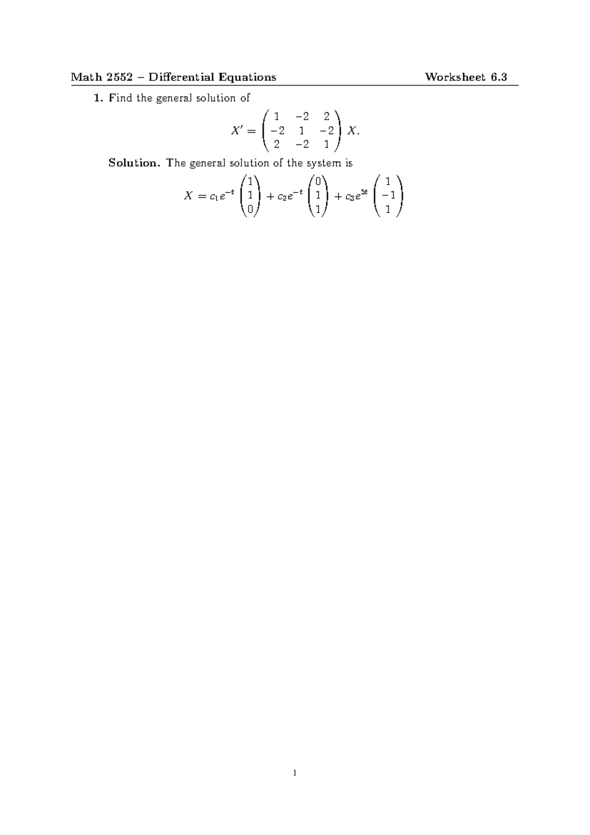 07 6.3 Sol - Worksheet Solutions - MATH2552 - Math 2552 – Differential ...