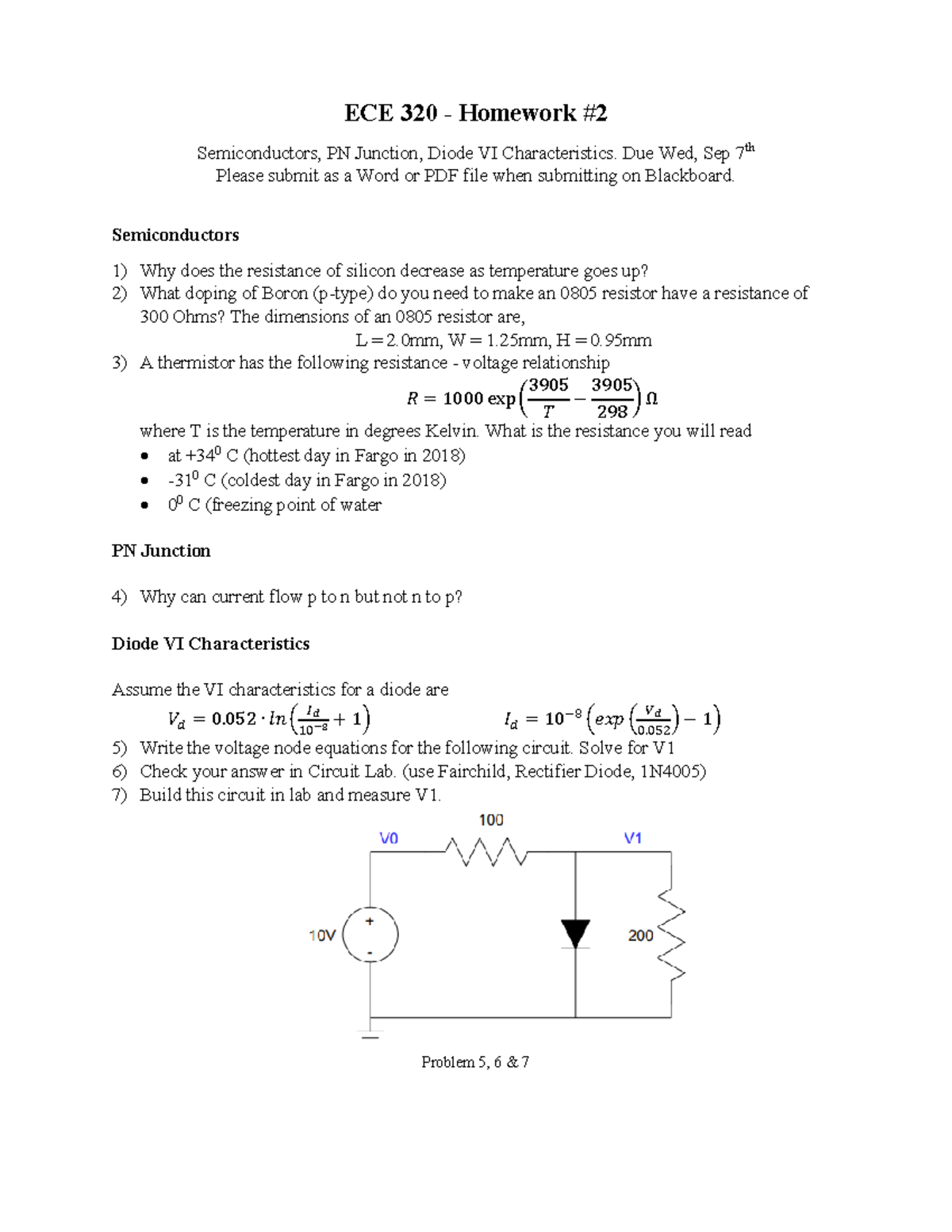 Homework 2 ECE 320 - ECE 320 - Homework Semiconductors, PN Junction, Diode VI Characteristics ...