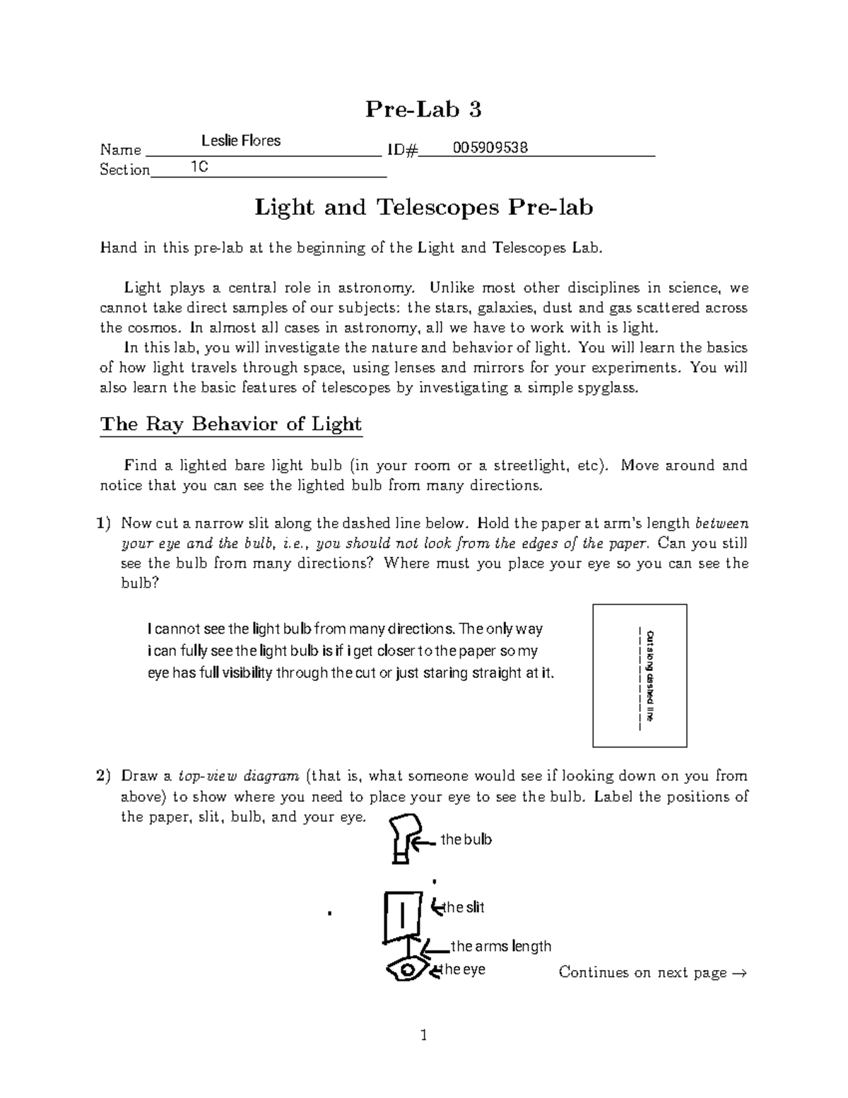 Pre-lab 3 Astro3 - Pre-Lab 3 Name ID# Section Light and Telescopes Pre ...