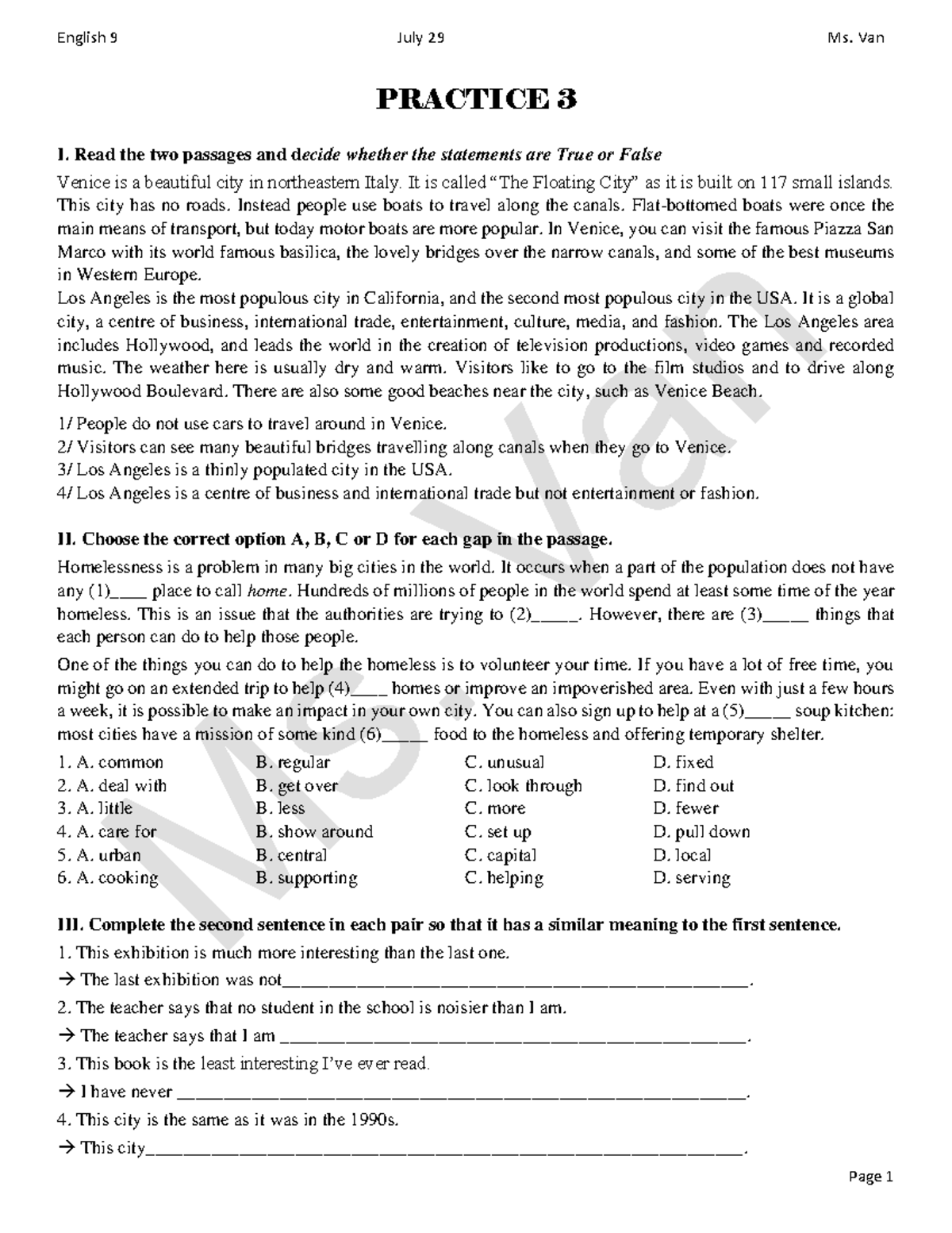 English part 1 - Help for grammar - PRACTICE 3 I. Read the two passages ...