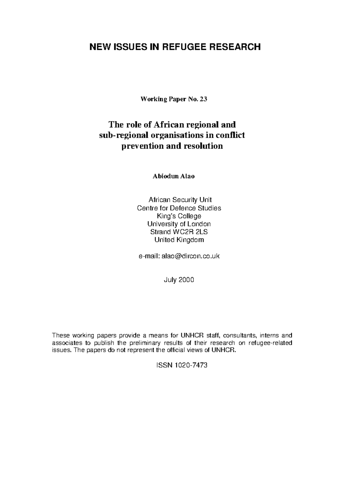 4ff584a82 - for research works - NEW ISSUES IN REFUGEE RESEARCH Working ...
