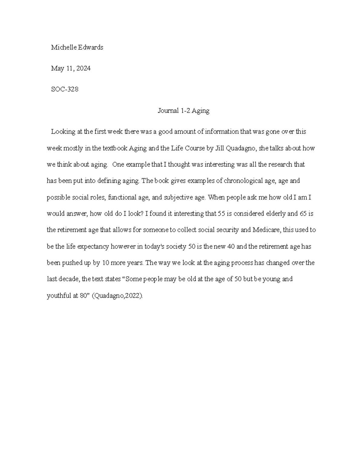 1-2 Journal Aging - Michelle Edwards May 11, 2024 SOC- Journal 1-2 ...