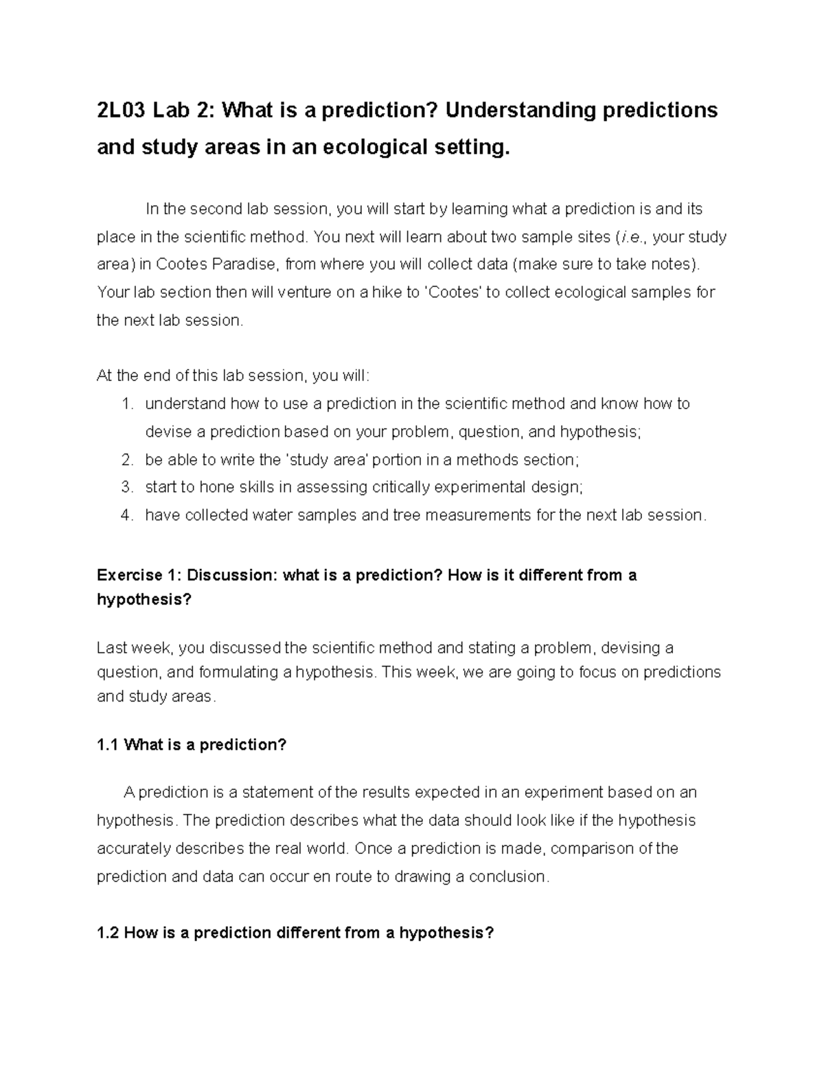 Lab 2 Manual - 2L03 Lab 2: What is a prediction? Understanding ...