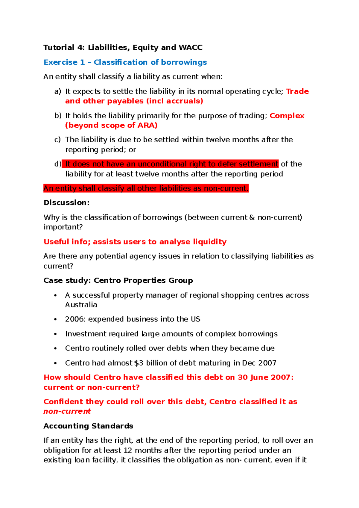 Tutorial 4 - Tutorial 4: Liabilities, Equity and WACC Exercise 1 ...