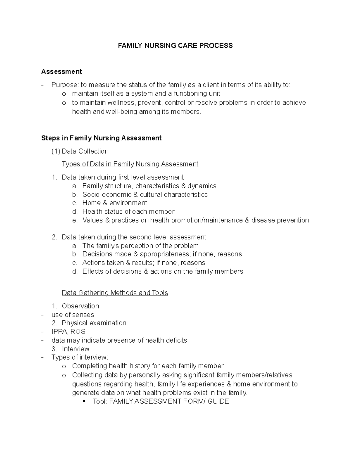 Family Nursing CARE Process - FAMILY NURSING CARE PROCESS Assessment ...