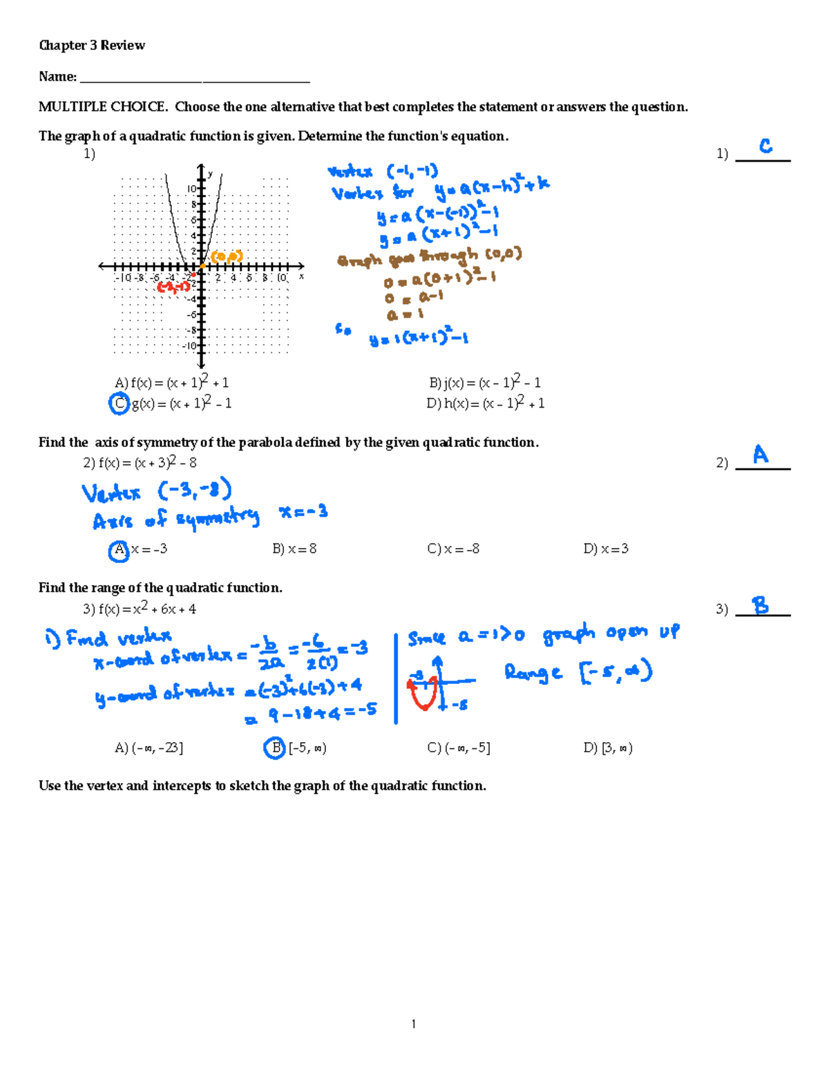 MAC 1105 Chapter 3 - Review - Solutions - Chapter 3 Review Name: - Studocu