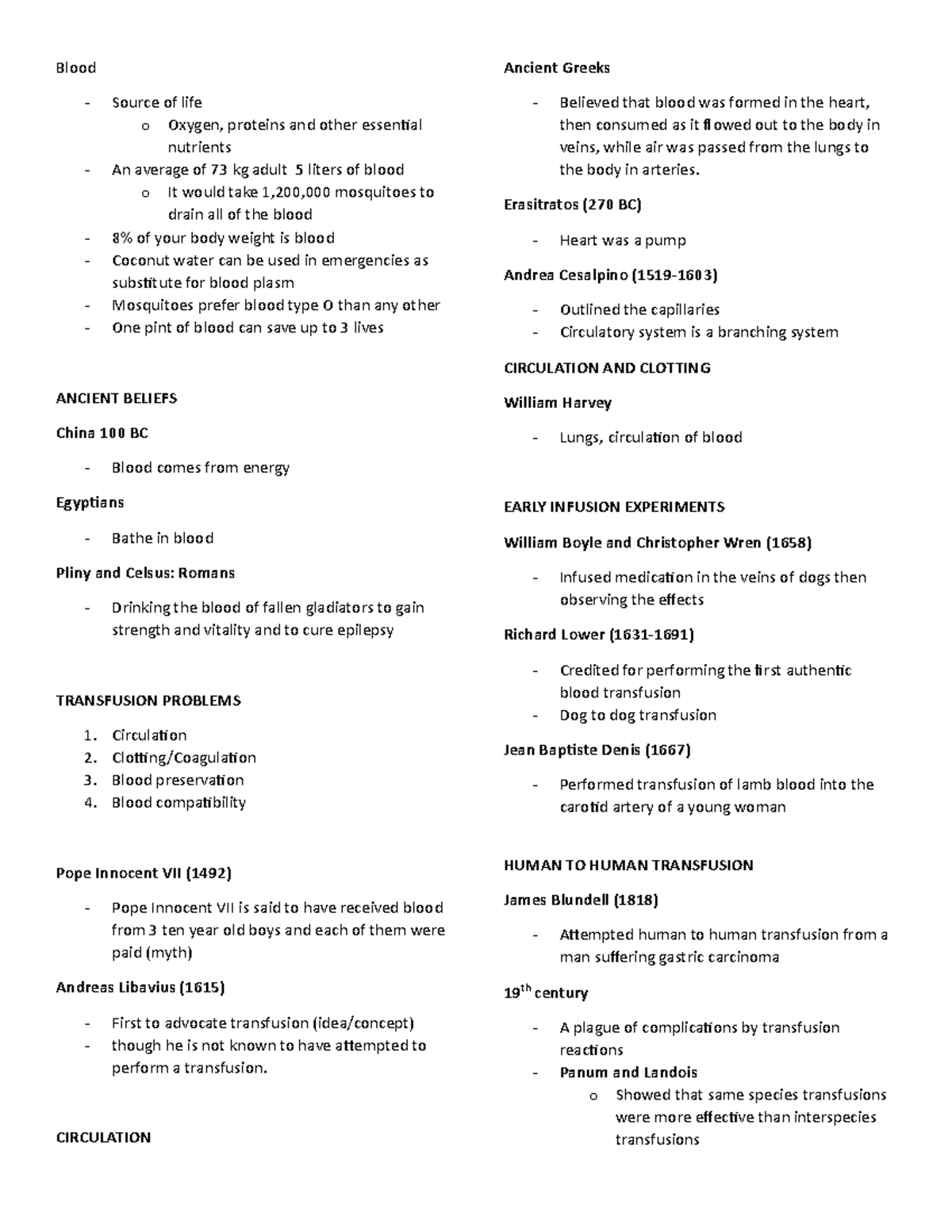 History-bb-lec - jshshsbbshahahahhsha - Blood - Source of life o Oxygen ...