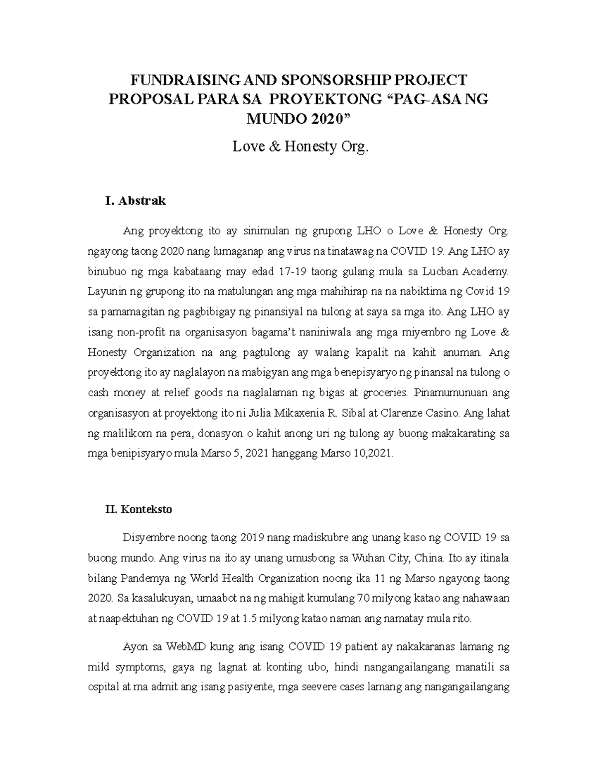 PAG ASA NG Bayan Project Proposal - FUNDRAISING AND SPONSORSHIP PROJECT ...
