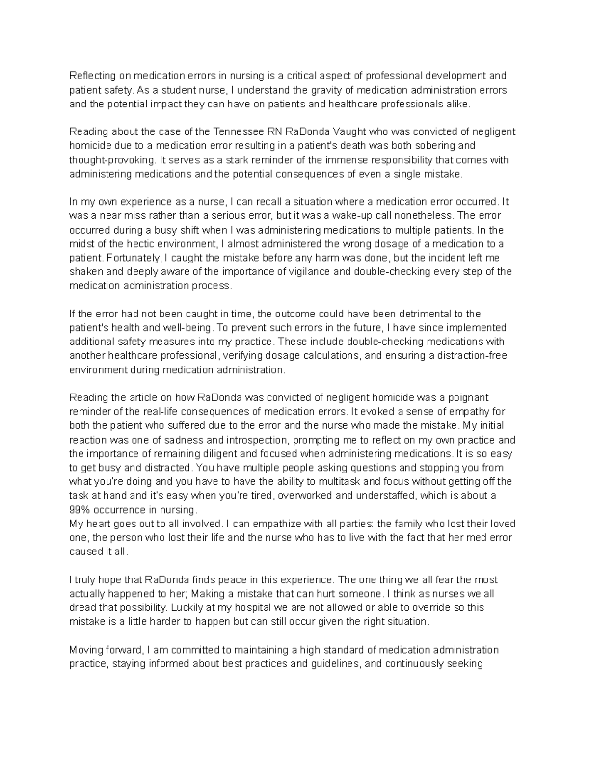 5.6 Reflection NUR 104 - cheat sheet - Reflecting on medication errors ...