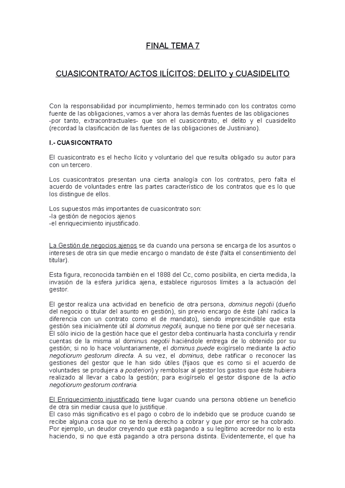 Cuasicontatratos; Delitos; Cuasidelitos - FINAL TEMA 7 CUASICONTRATO ...