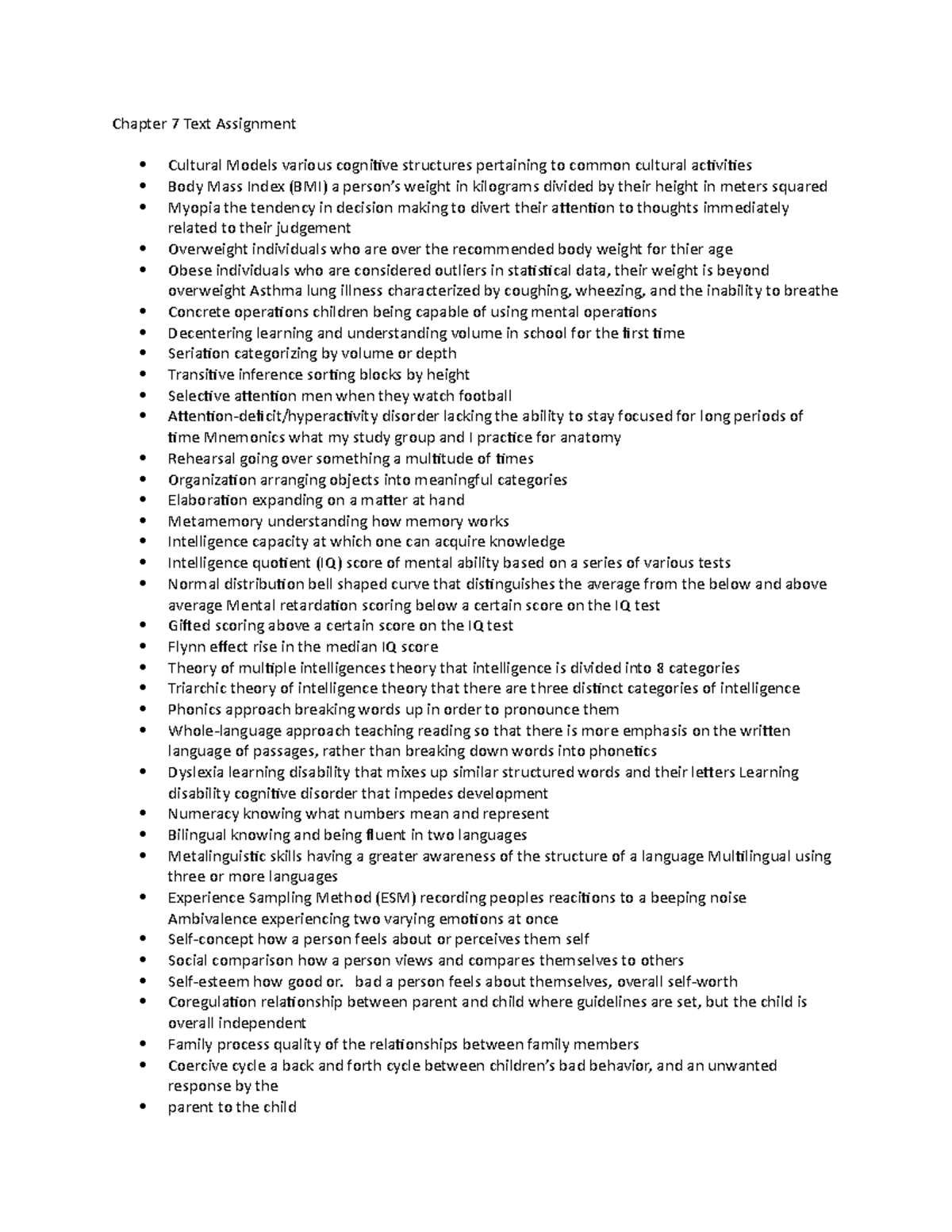 Chapter 7 Text Assignment - Chapter 7 Text Assignment Cultural Models various cognitive ...