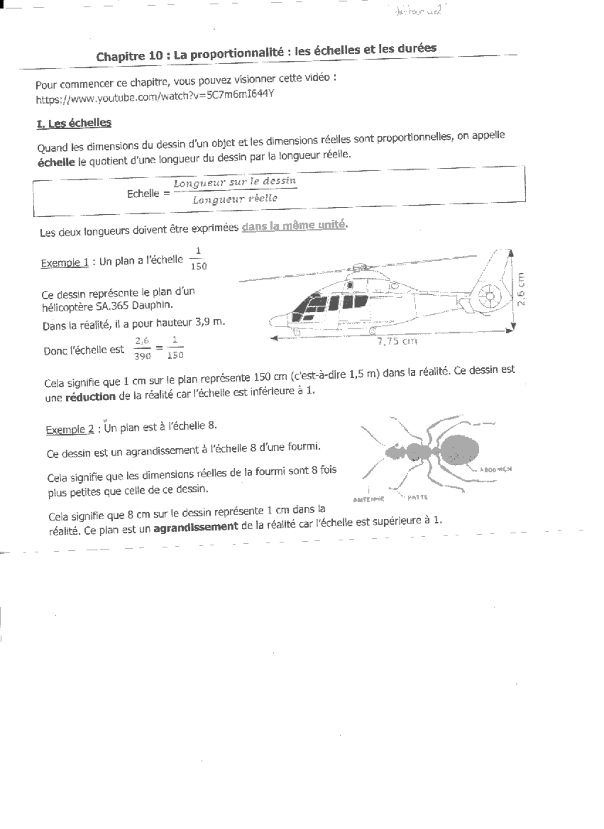 Chapitre 10 La proportionnalité les échelles et les durées I- Les ...