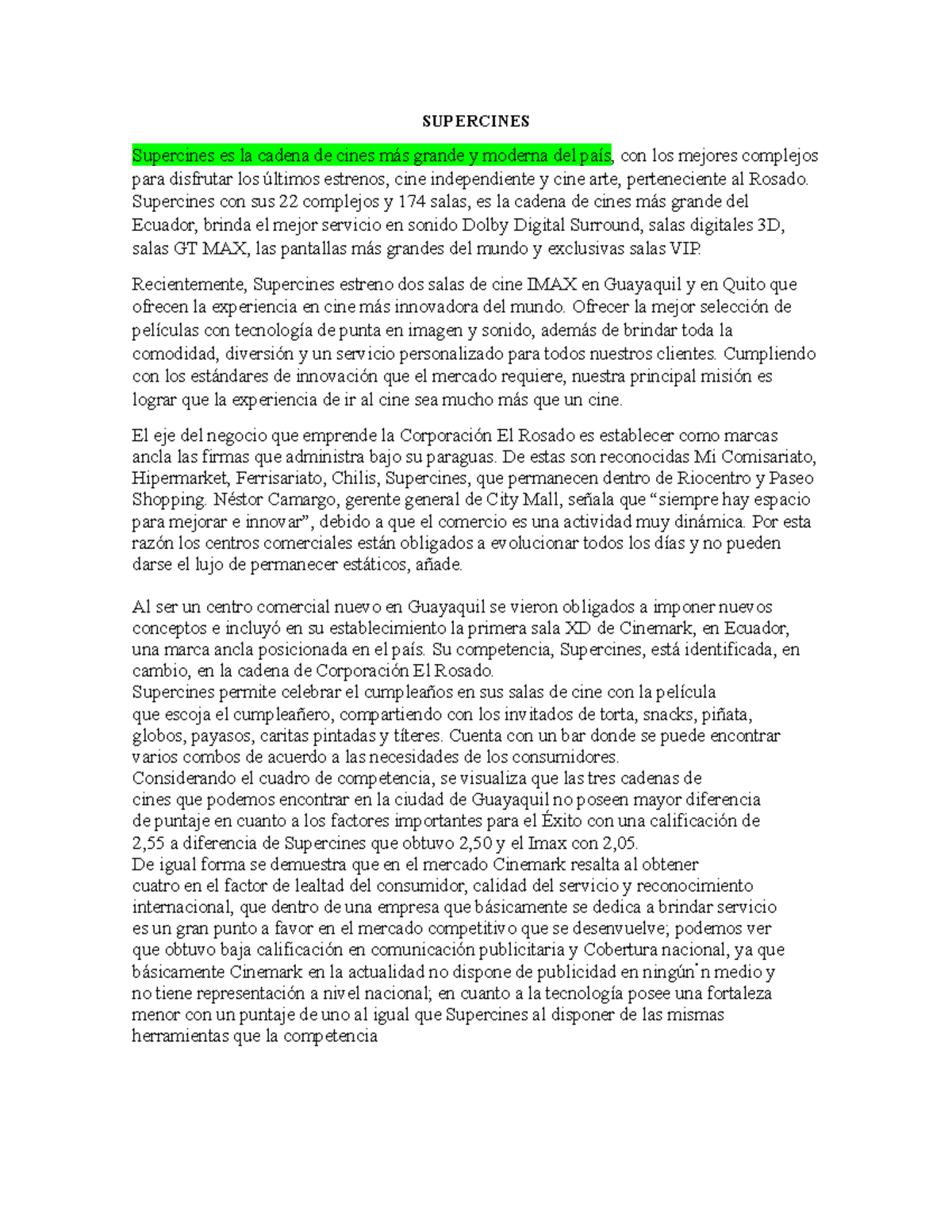 Supercines - analisis - SUPERCINES Supercines es la cadena de cines más ...