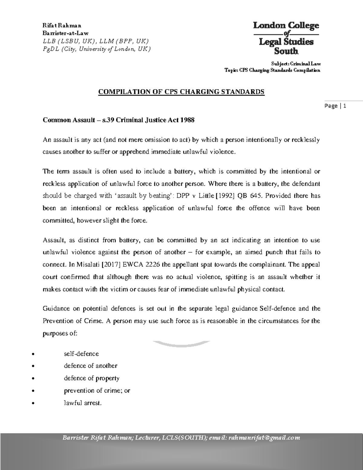 Copy of Compilation of CPS Charging Standards CPS Website - Barrister ...