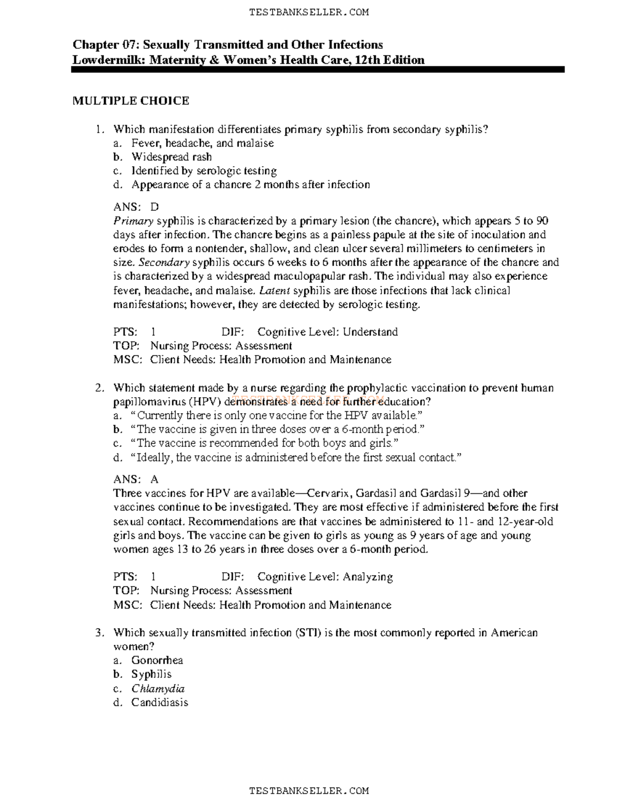07 - test bank - TESTBANKSELLER Chapter 07: Sexually Transmitted and ...