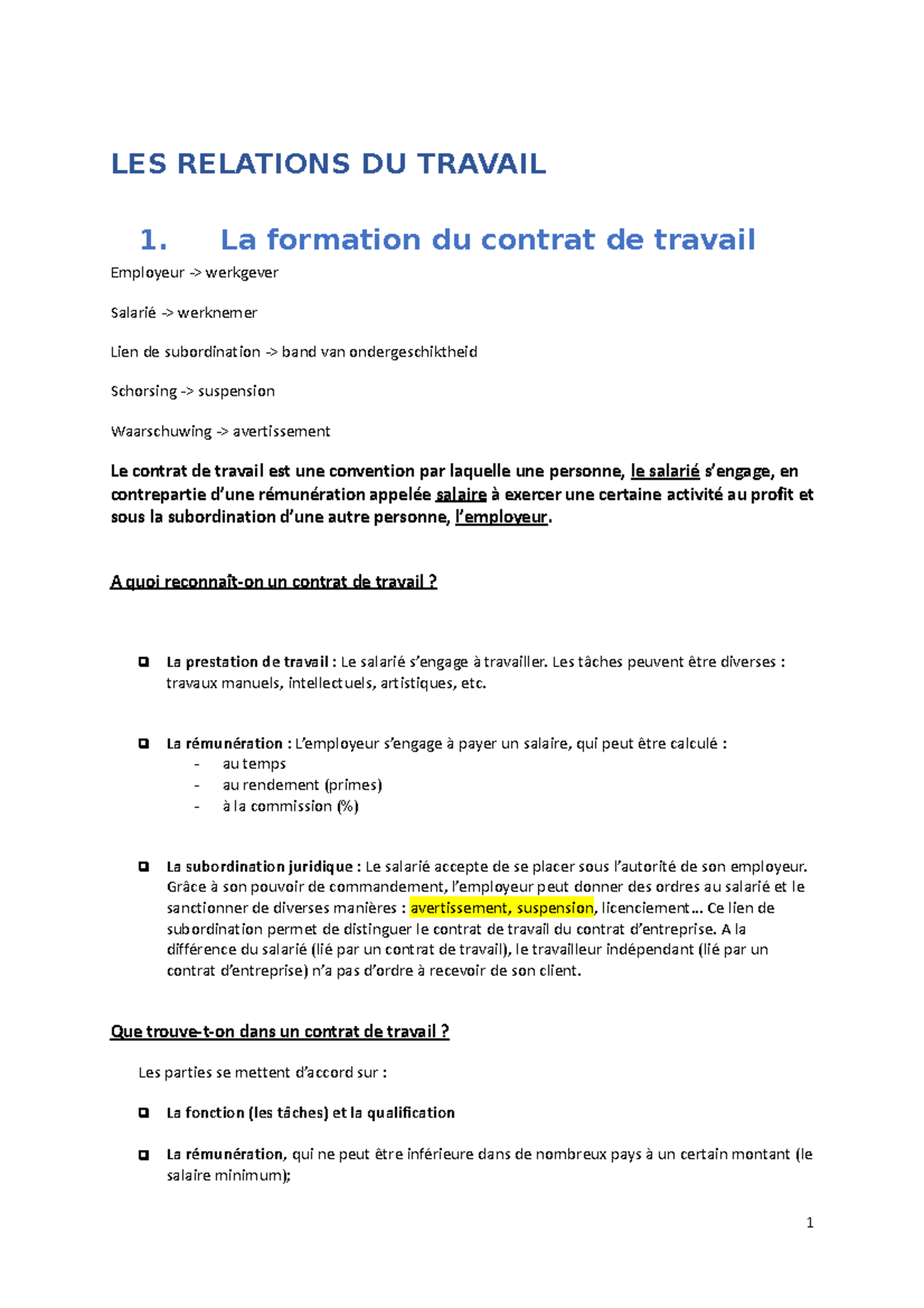 Les relations du travail mijn - Frans 3 - Arteveldehogeschool - Studocu