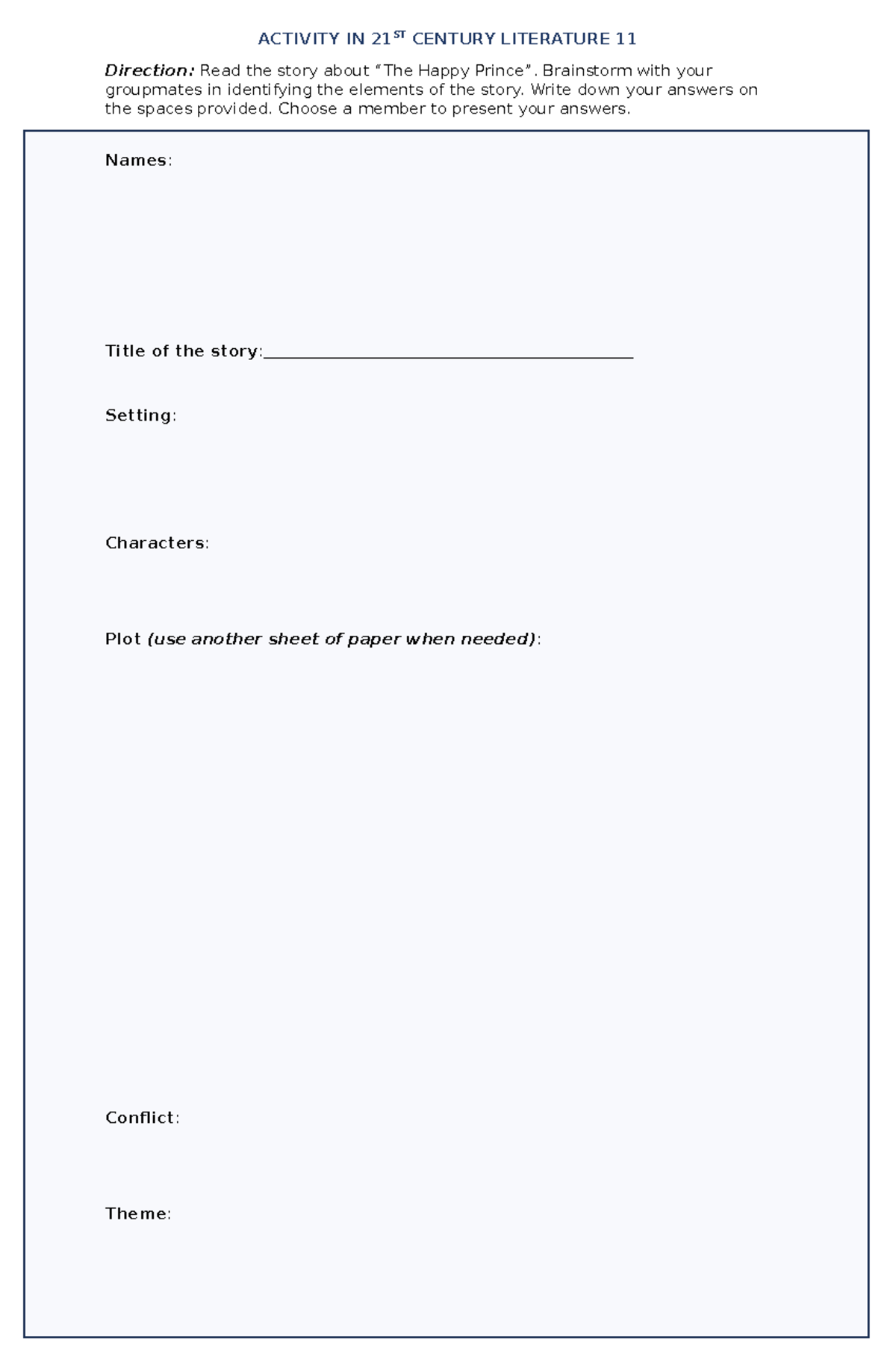 Activity- Short Story - NAAAAAAAAAAAA XXAAAAAAAAAAAA - Bachelor of ...