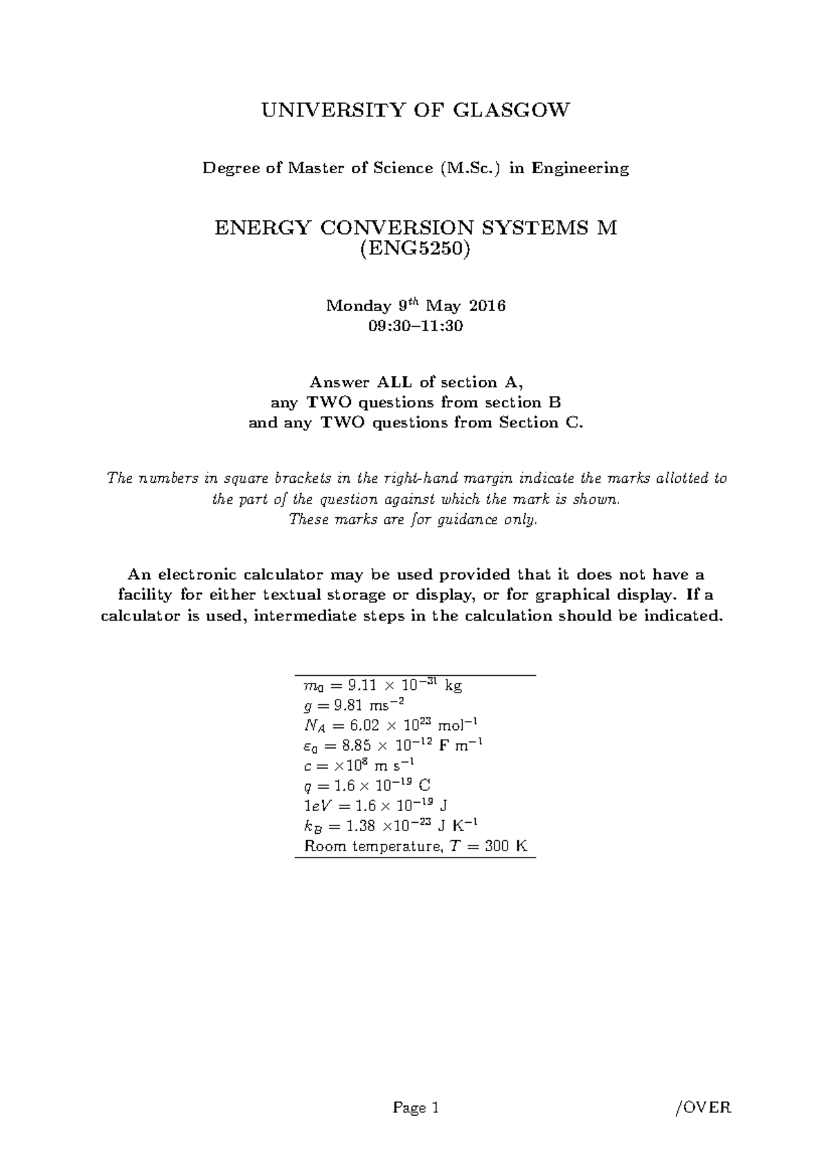 Exam 5 May 2016, questions - UNIVERSITY OF GLASGOW Degree of Master of ...