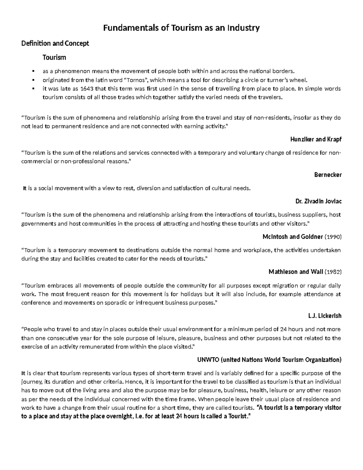 Tourism Report - Fundamentals of Tourism as an Industry Definition and ...