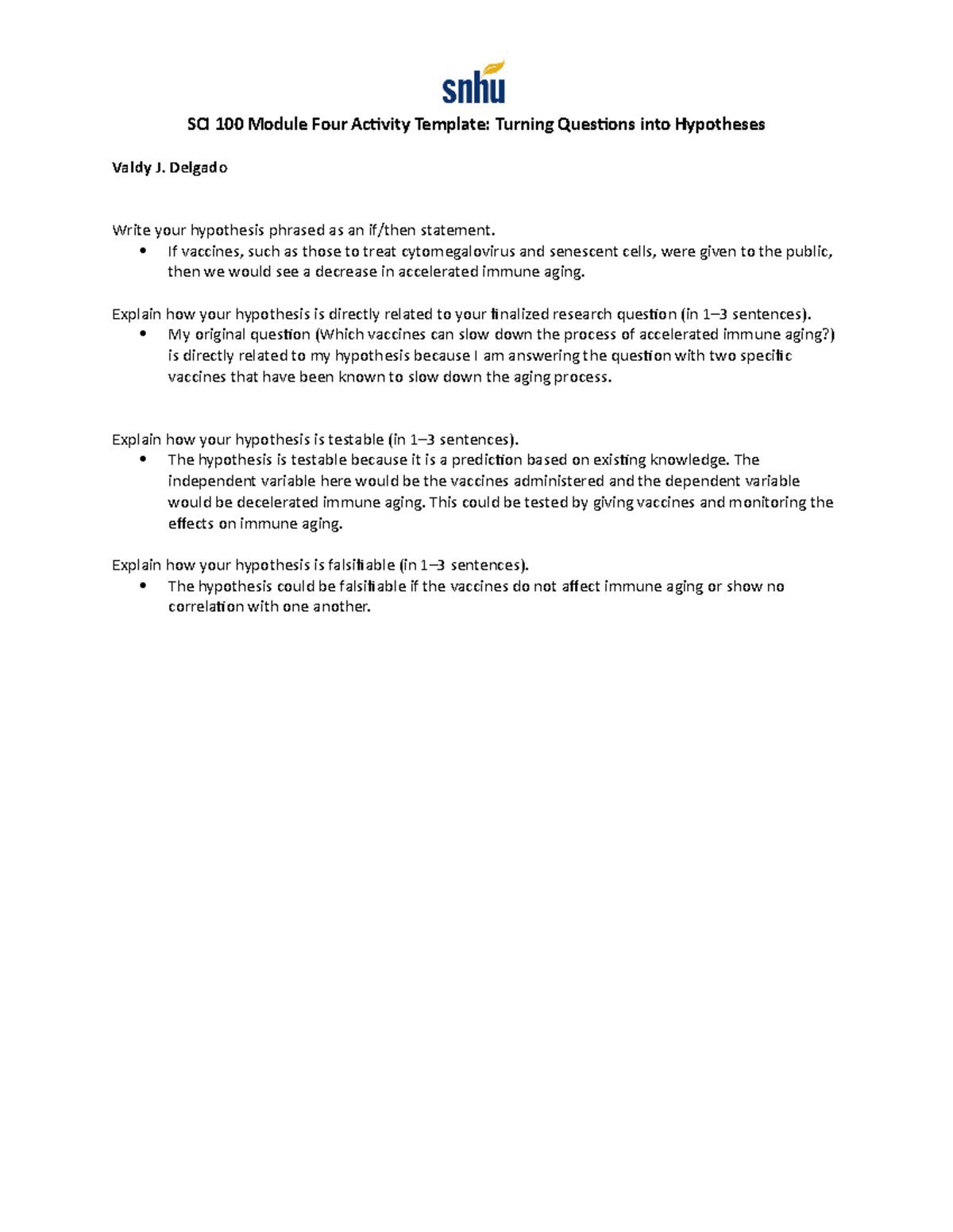 SCI 100 Module Four Activity Template - Delgado Write your hypothesis ...